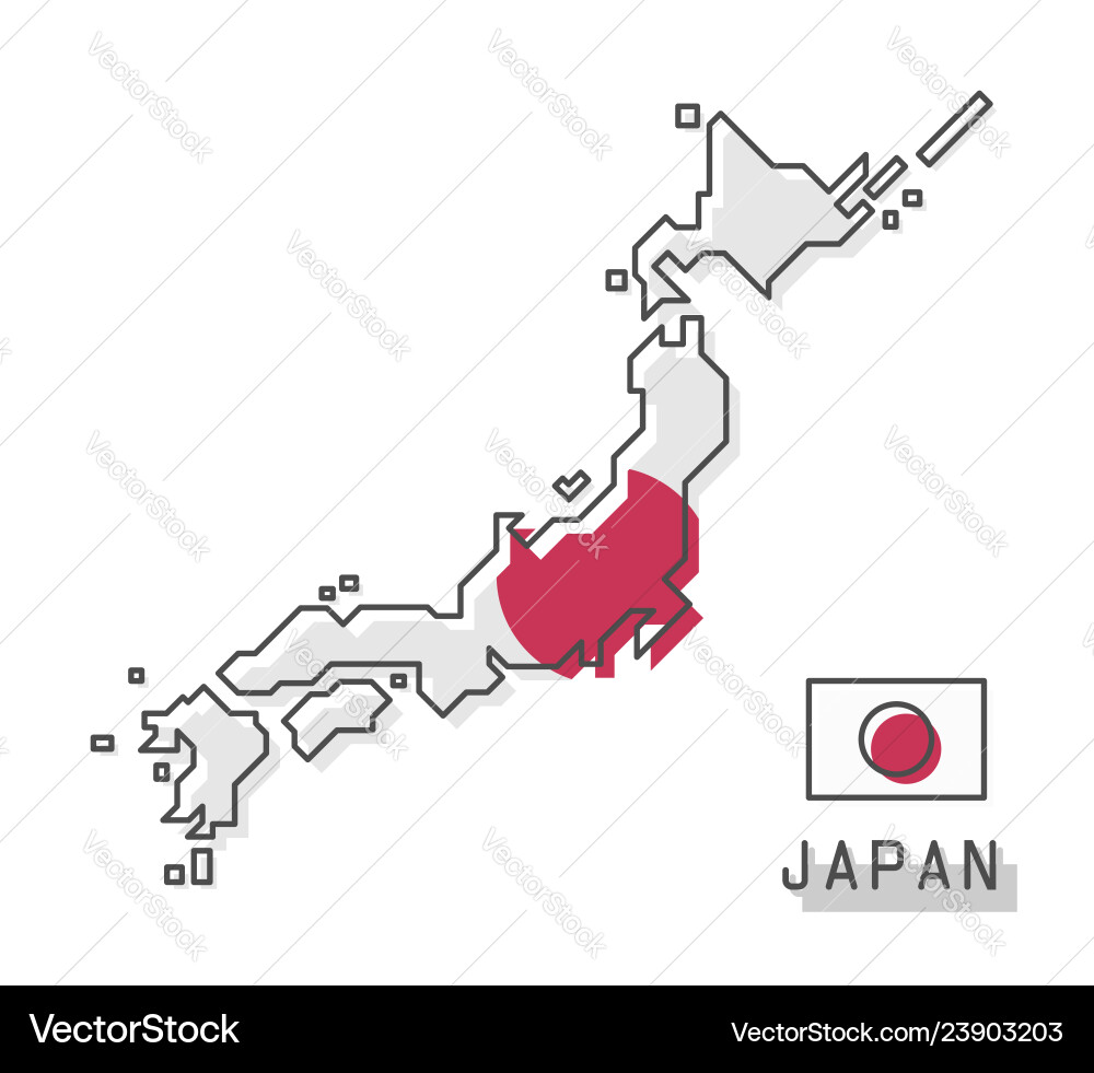 Japan map and flag modern simple line cartoon Vector Image