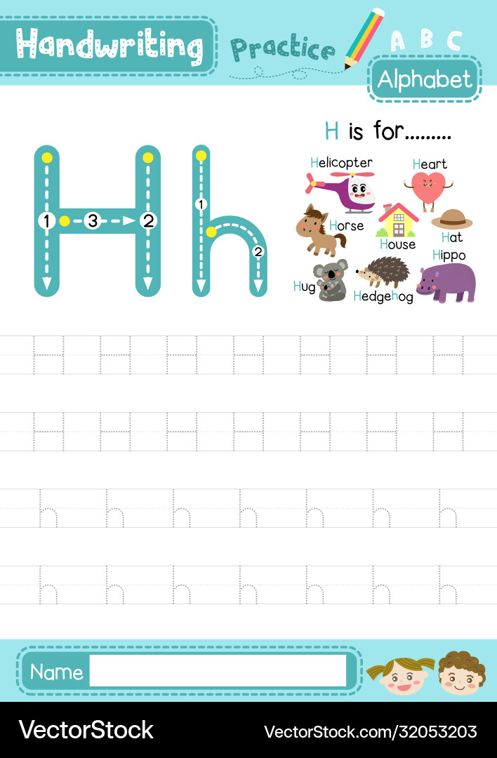 Letter h uppercase and lowercase tracing practice Vector Image