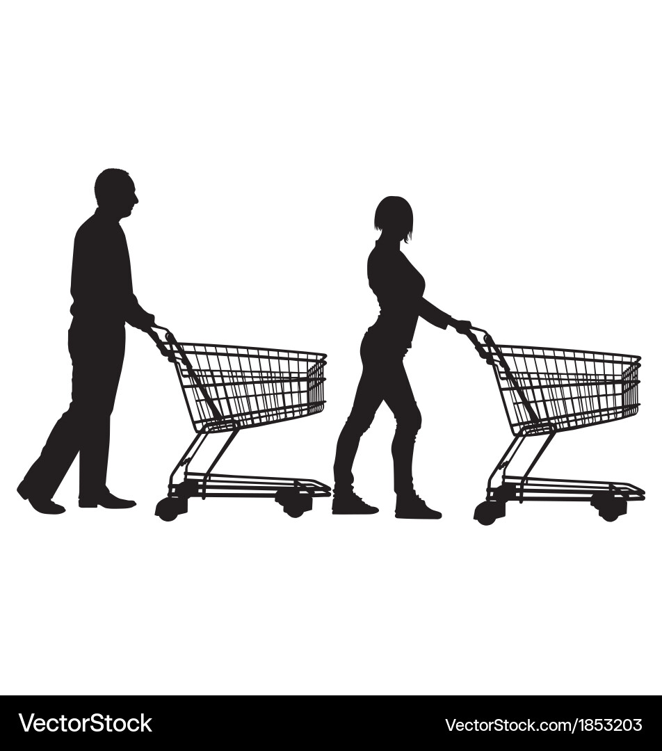 People pushing shopping carts Royalty Free Vector Image