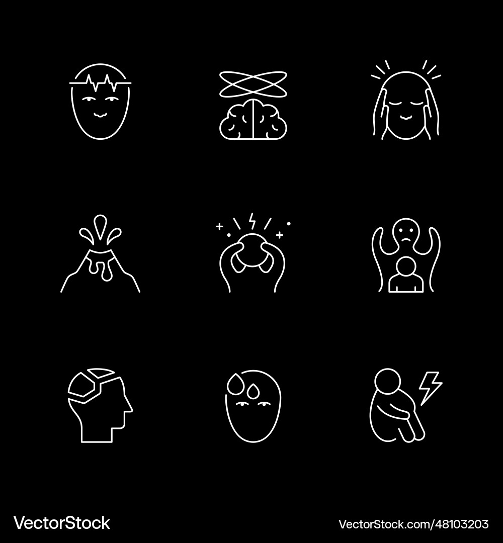 Set line icons of anxiety Royalty Free Vector Image