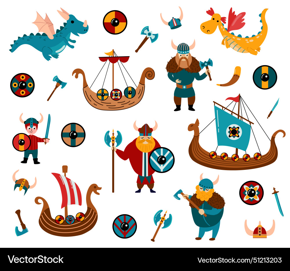 Vikings set Royalty Free Vector Image - VectorStock