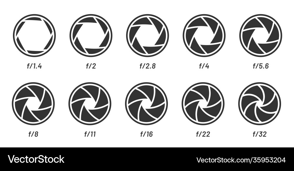 Camera lens aperture size set black white style Vector Image