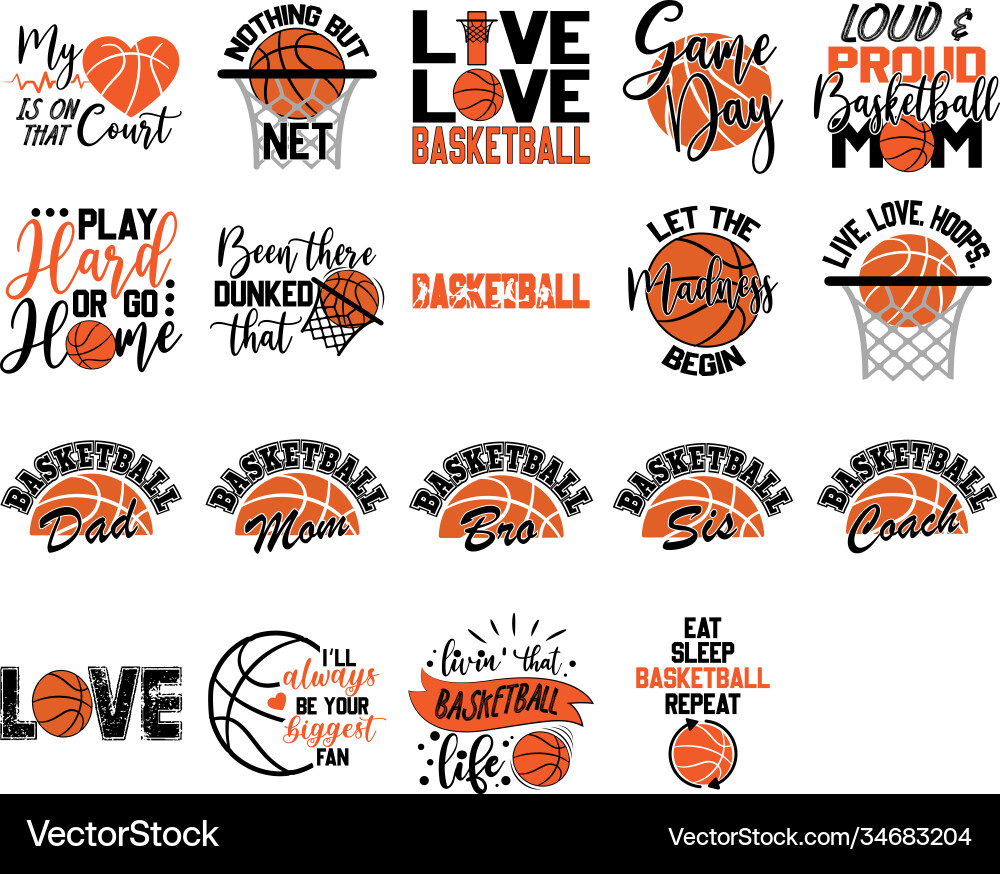 Collection basketball phrases slogans Royalty Free Vector