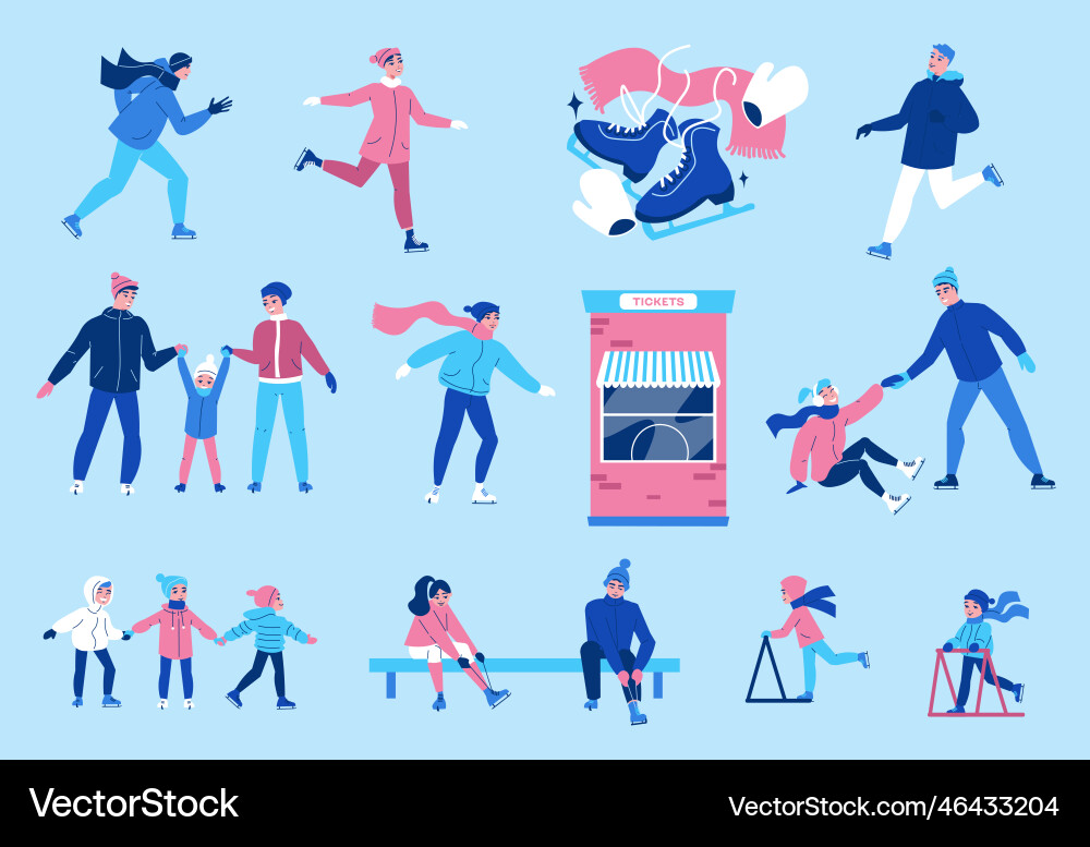 Ice skating color set Royalty Free Vector Image