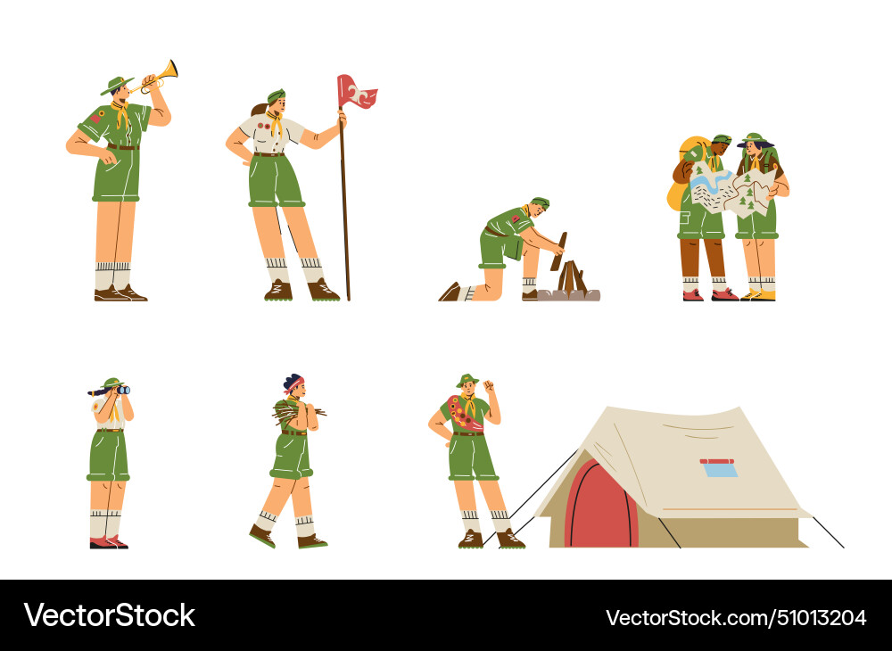 Set of scout people flat style Royalty Free Vector Image