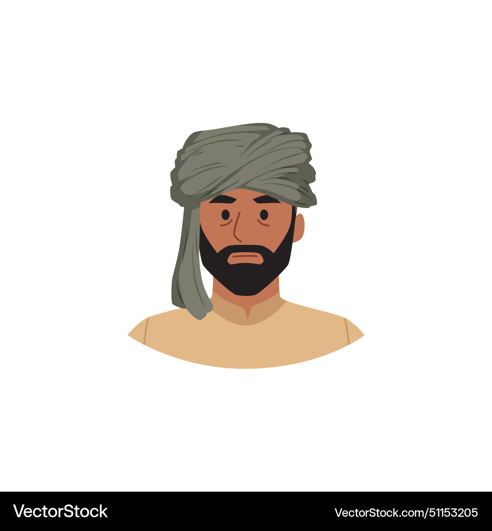 Bearded man wearing turban icon - close-up Vector Image