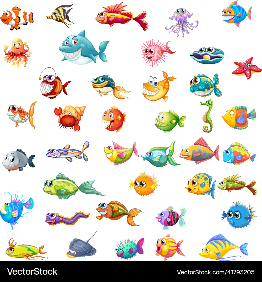 Different types of sea animals Royalty Free Vector Image