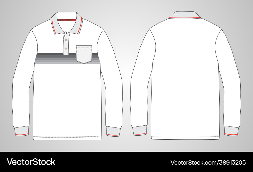Long sleeve polo shirt flat sketch Royalty Free Vector Image