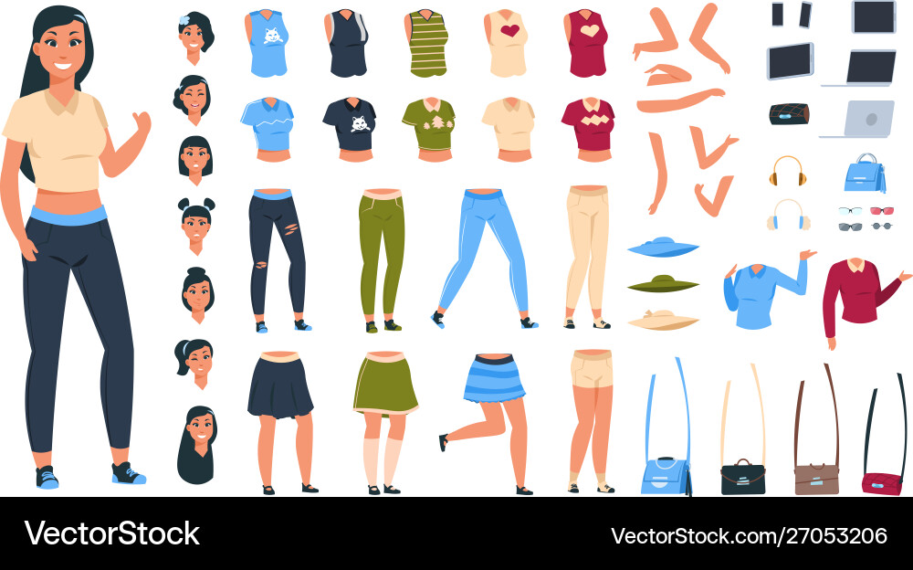 Cartoon character constructor woman animation set Vector Image