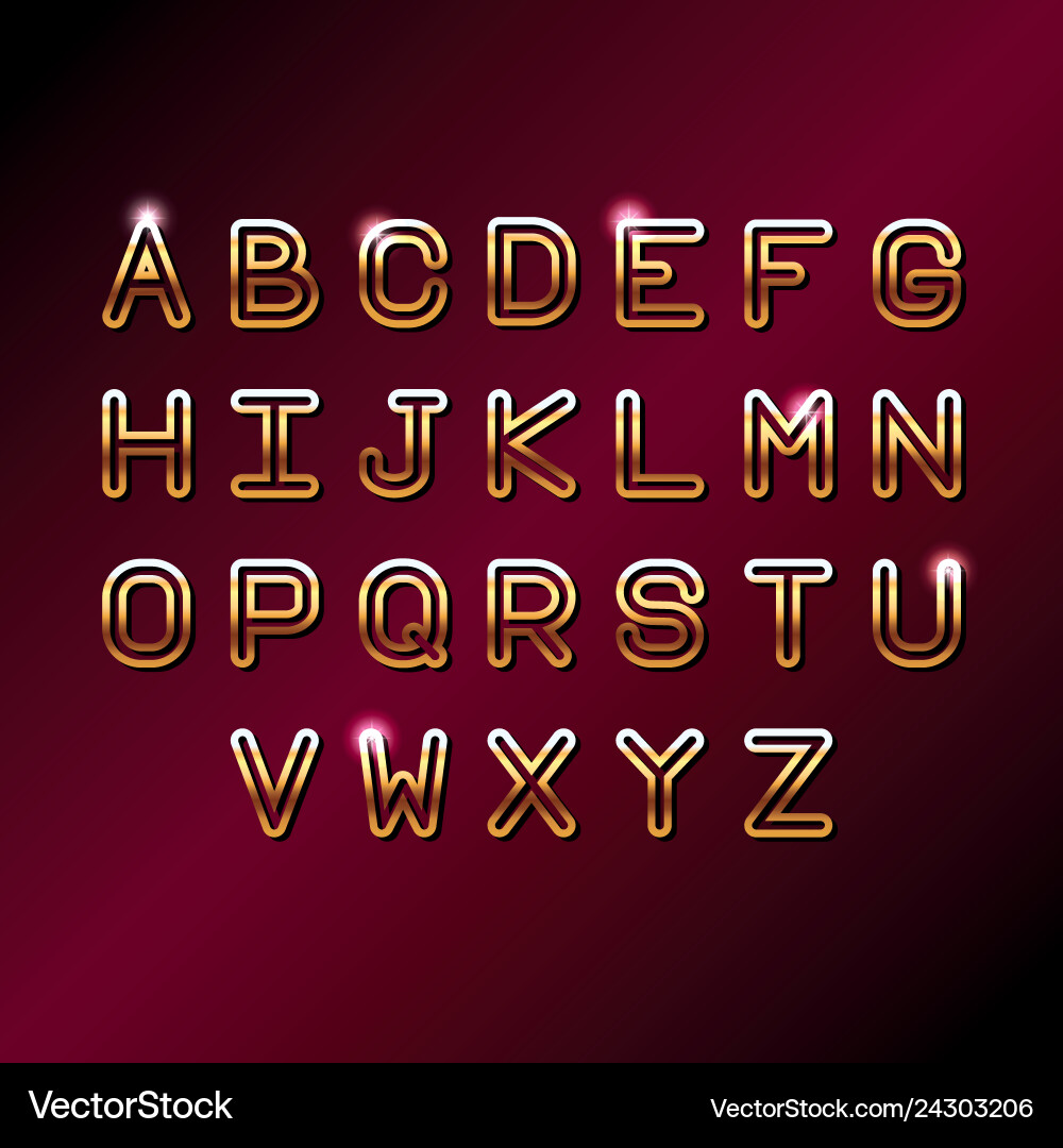 Gold vip letters alphabet Royalty Free Vector Image