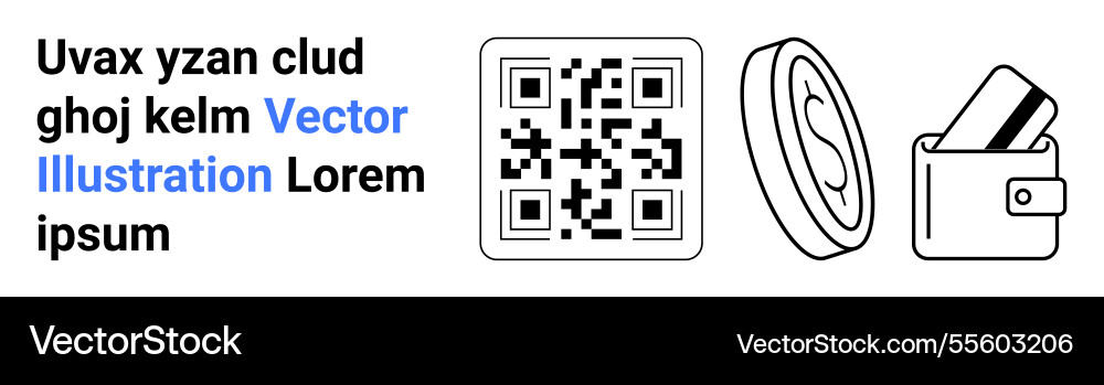 Qr code with text ear icon and wallet cards Vector Image