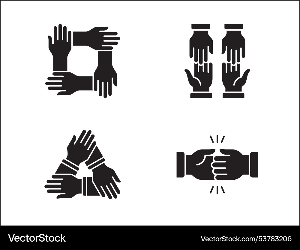 Teamwork icon cooperation hands set Royalty Free Vector