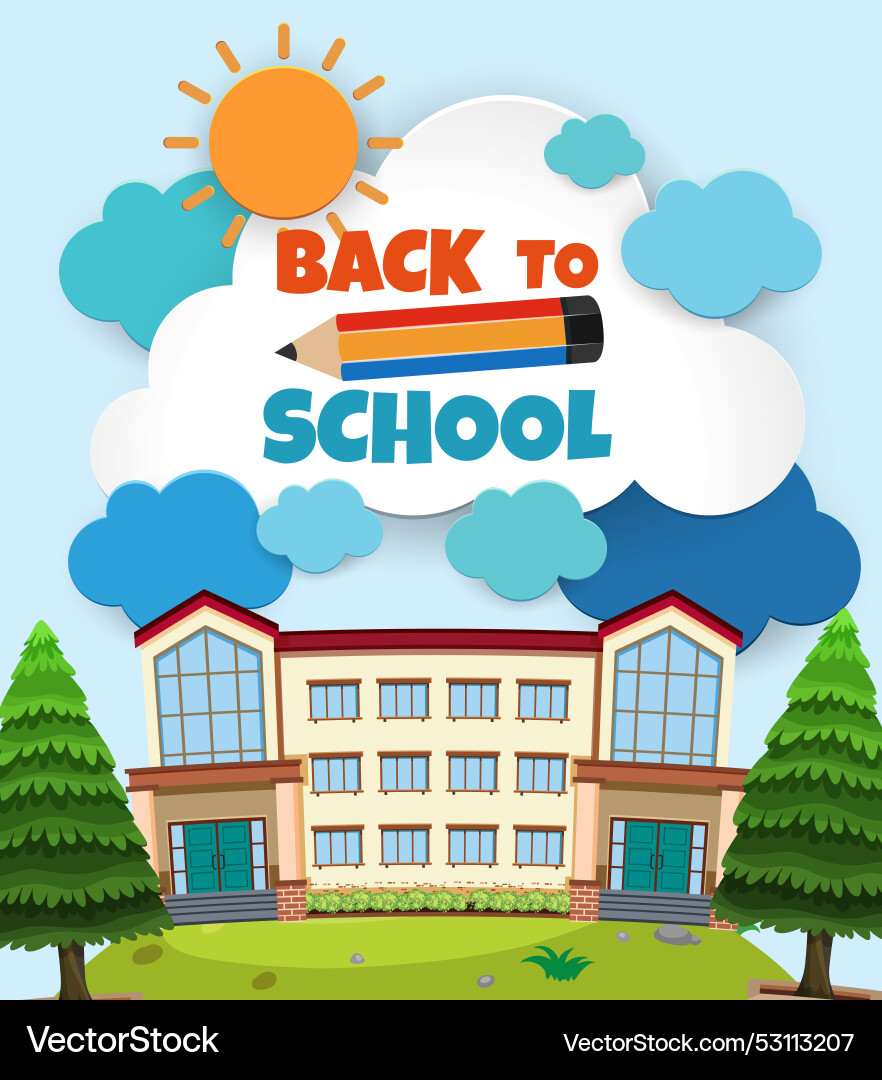 Colorful school building with trees and clouds Vector Image