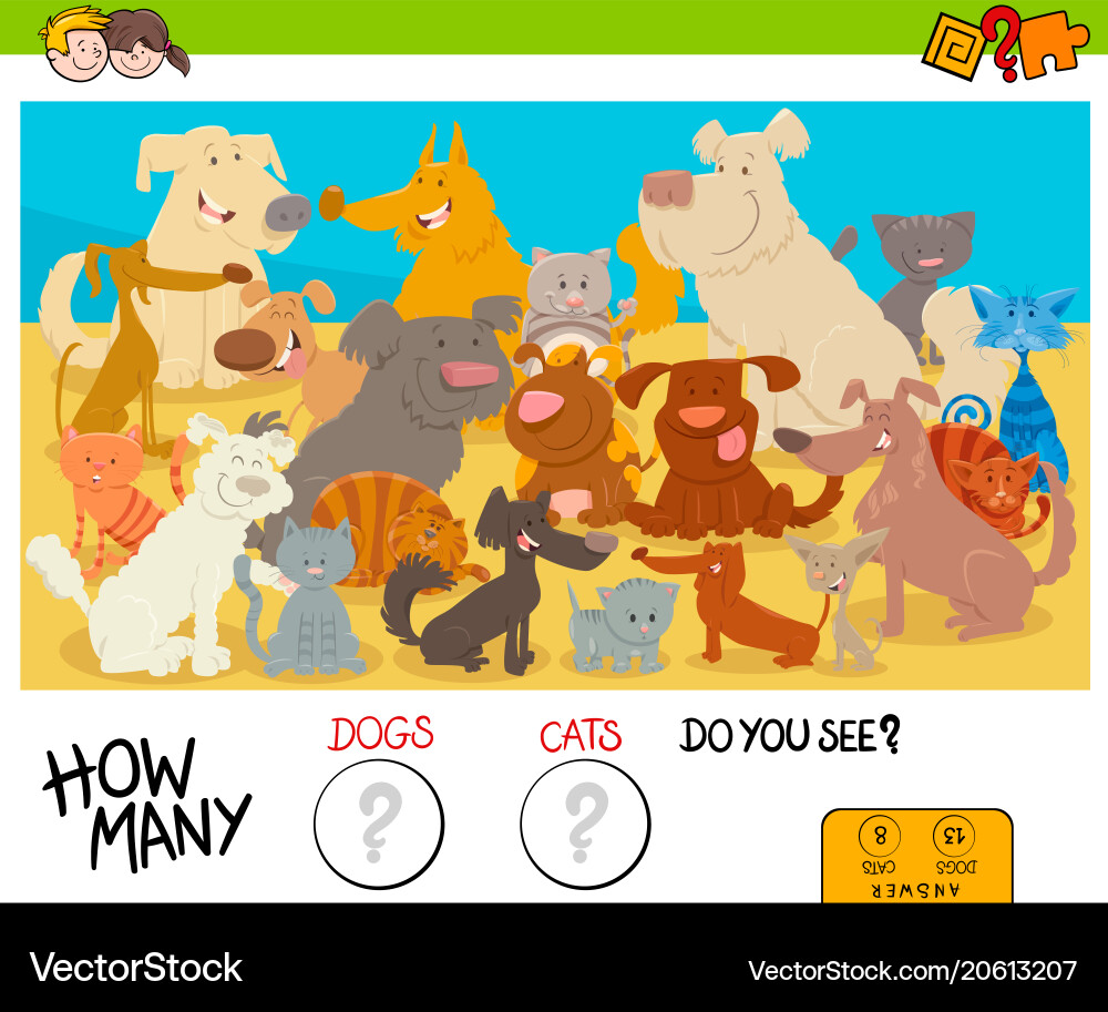 Counting cartoon cats and dogs educational game Vector Image