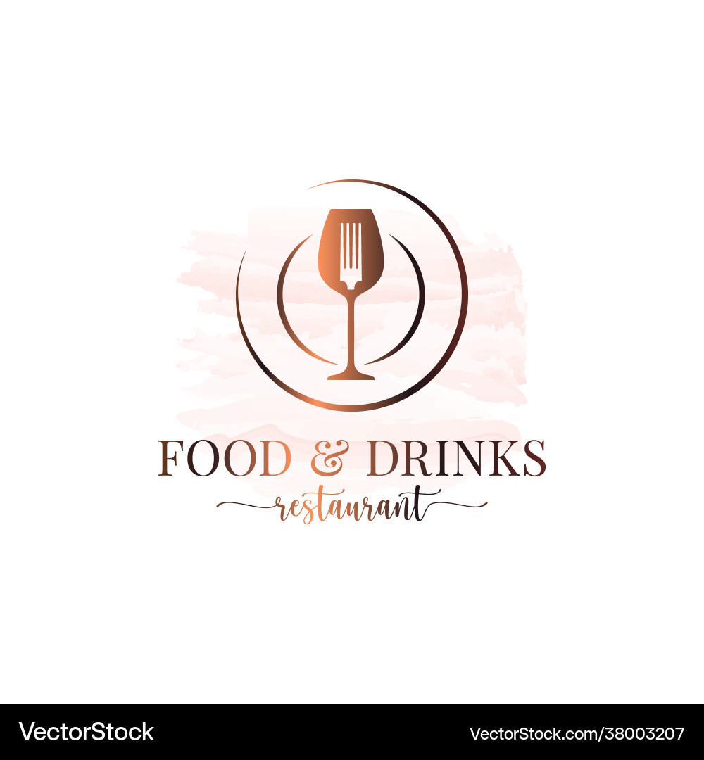 Food and drinks plate with fork wine glass Vector Image
