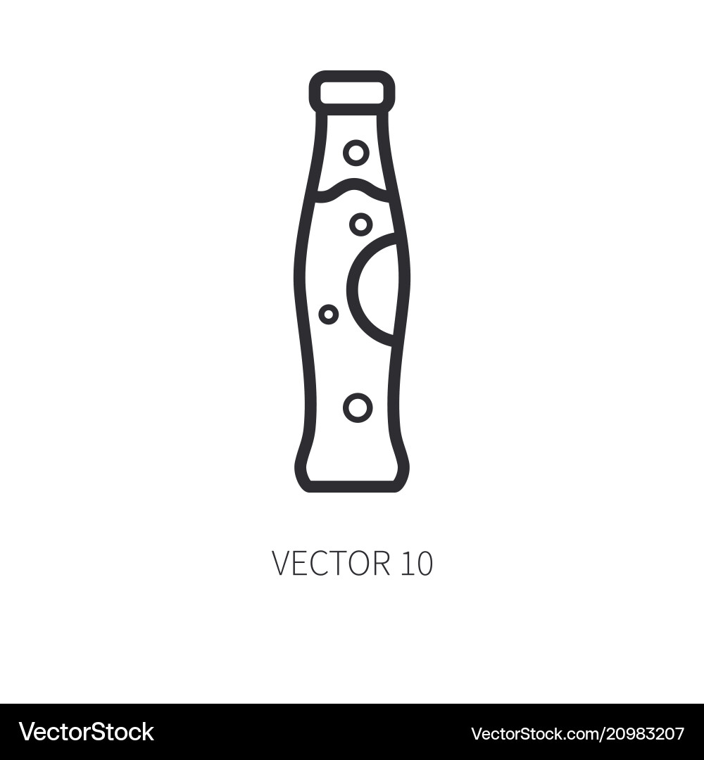 Retro cola soda water juice bottle line Royalty Free Vector