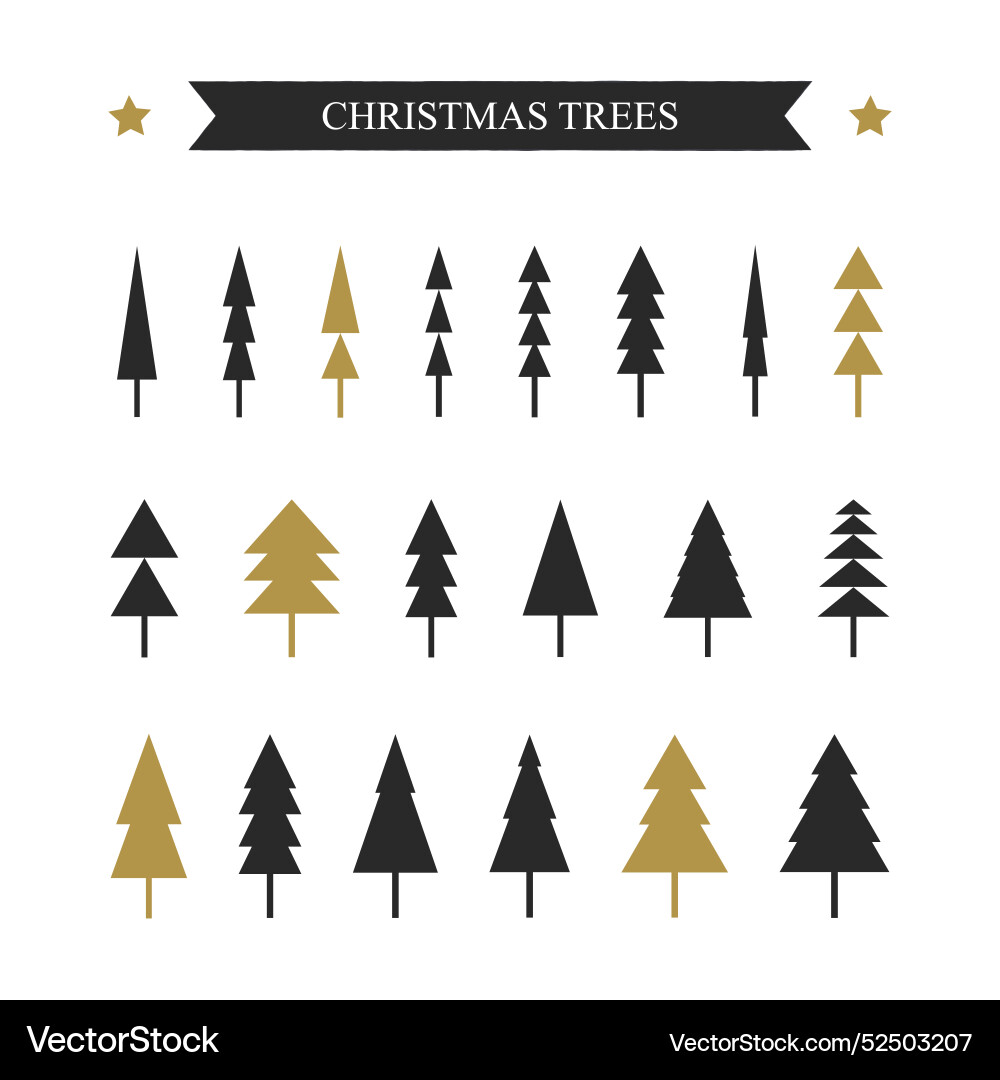 Set of christmas trees shaped triangle black Vector Image