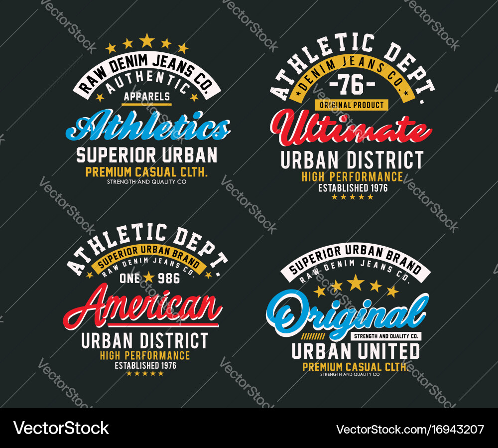 Set varsity sport emblem t-shirt graphic Vector Image