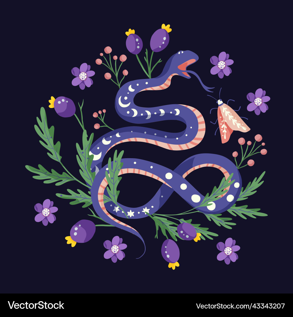Snake and flower magic print Royalty Free Vector Image