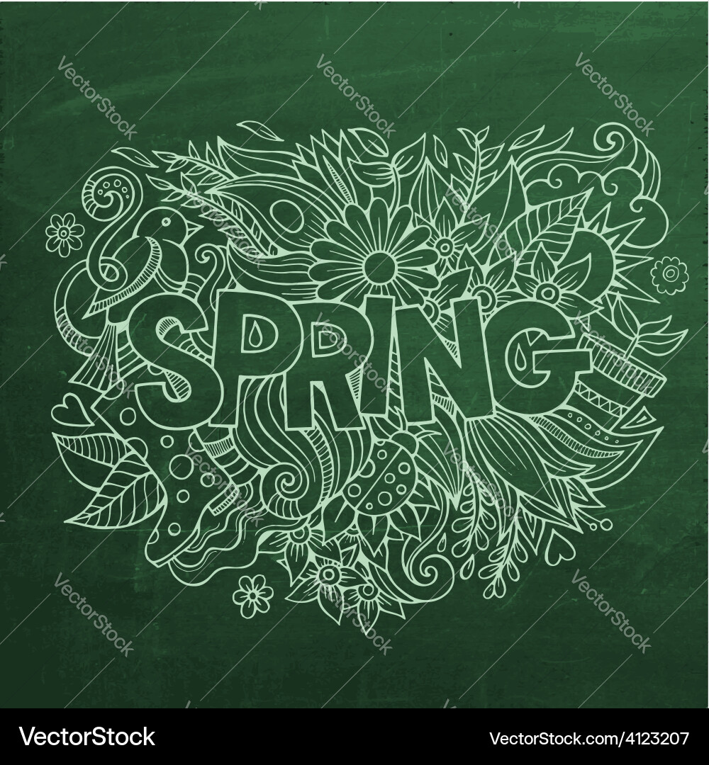 Spring Hand Lettering & Floral Doodles Vector Image