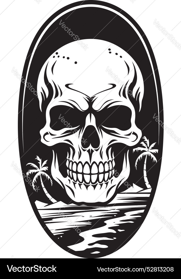 Breakwater bones beach logo icon skull and surf Vector Image