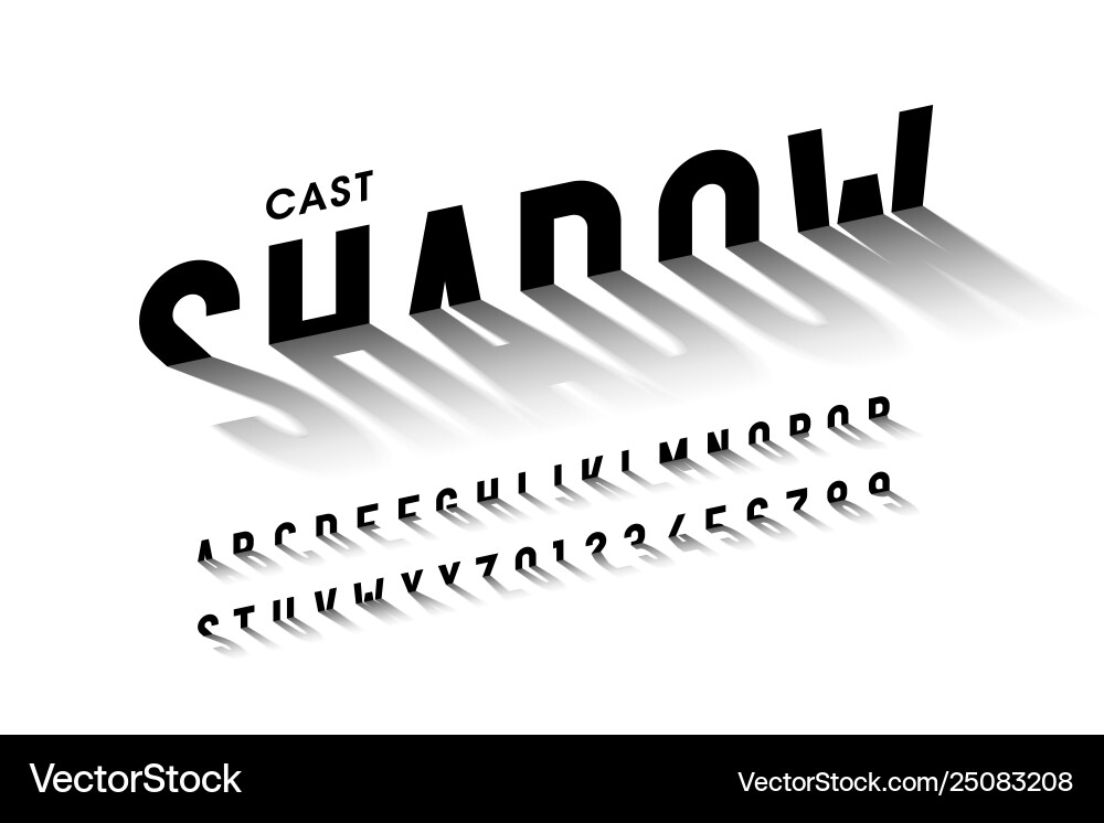 Cast shadow font alphabet letters and numbers Vector Image