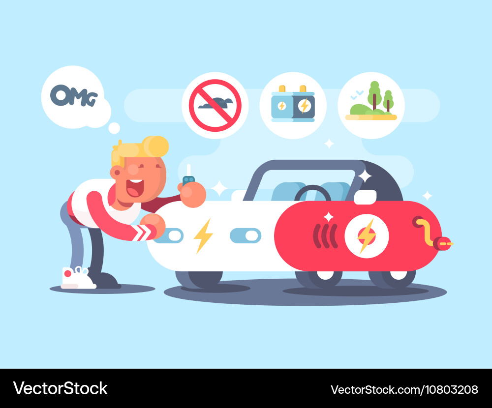 Electric Vehicle and Joyful Driver Royalty Free Vector Image