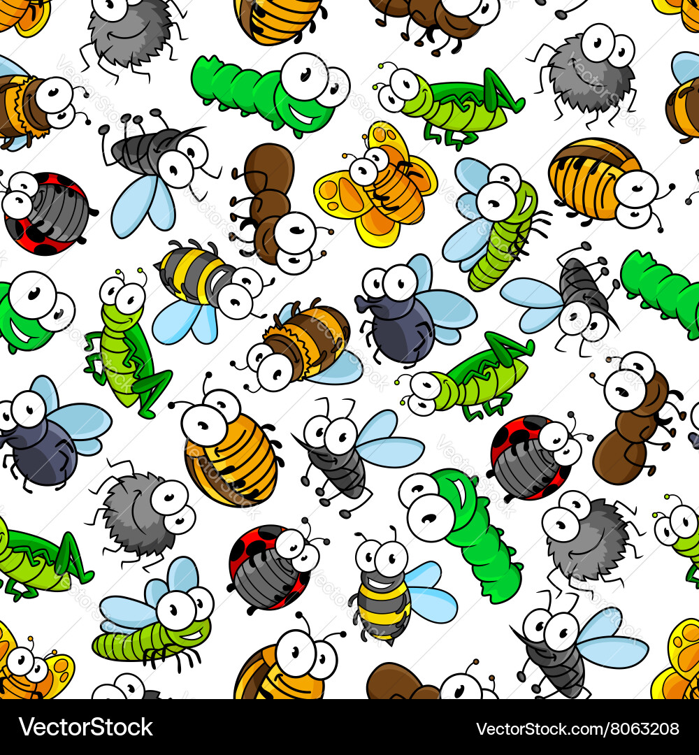 Funny cartoon insects seamless pattern Royalty Free Vector