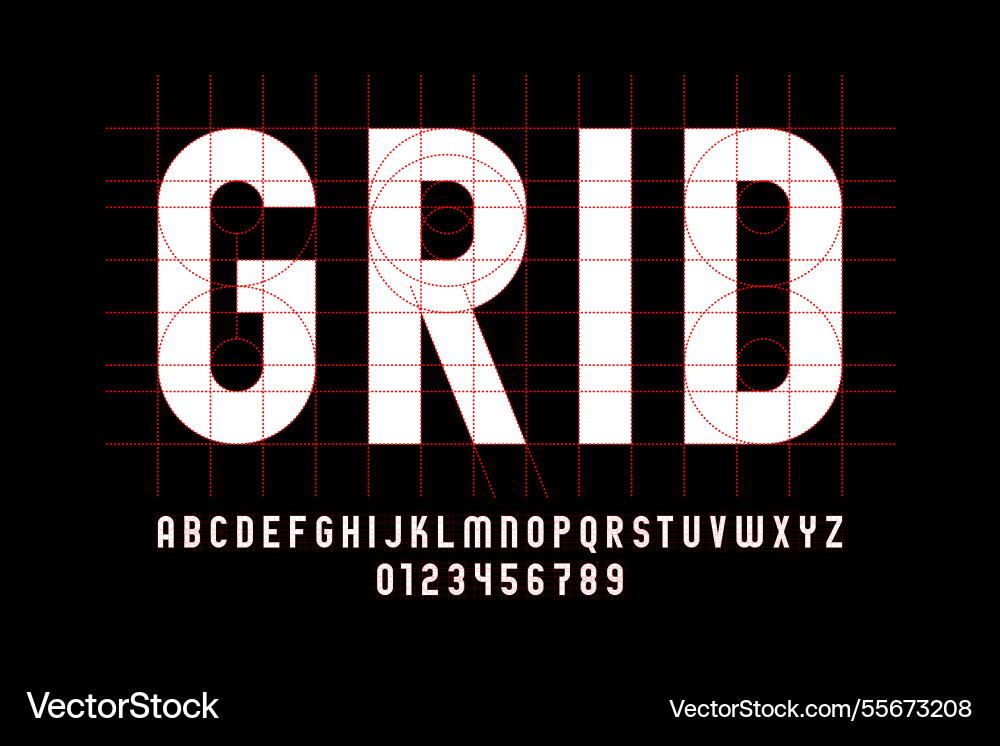 Grid guide line font alphabet letters Royalty Free Vector