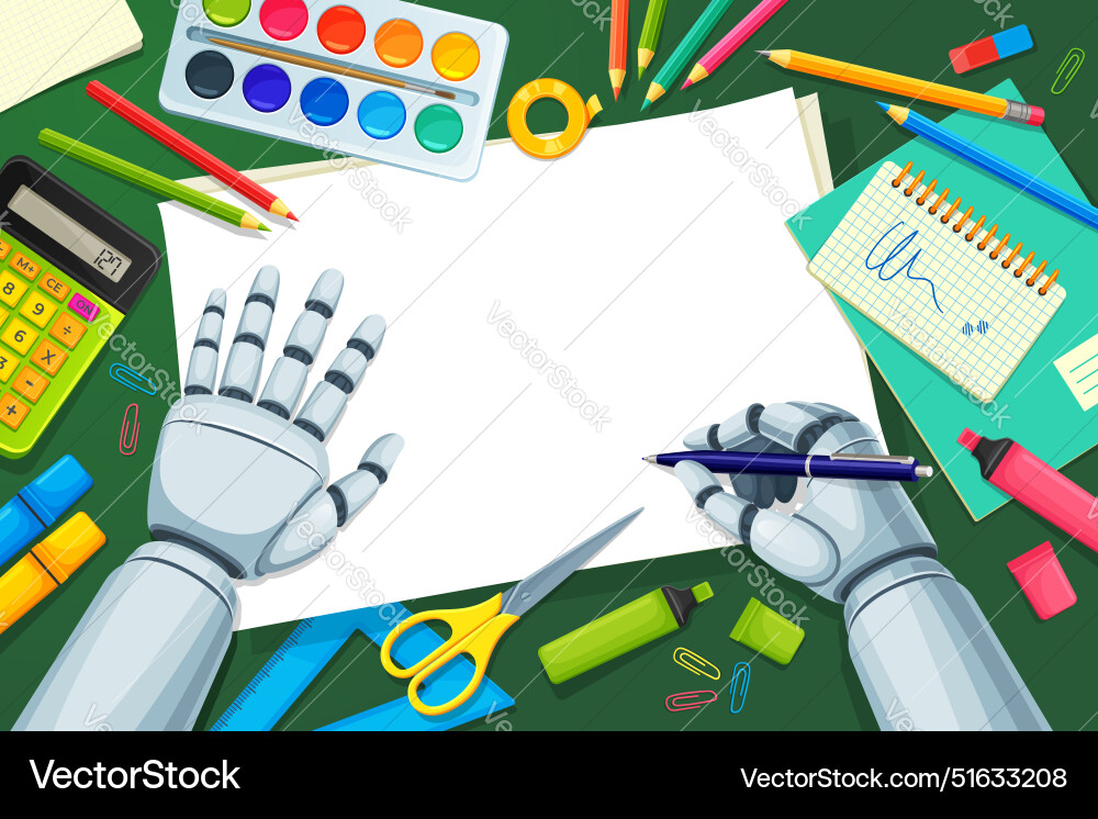 Robot training to write technology and creativity Vector Image