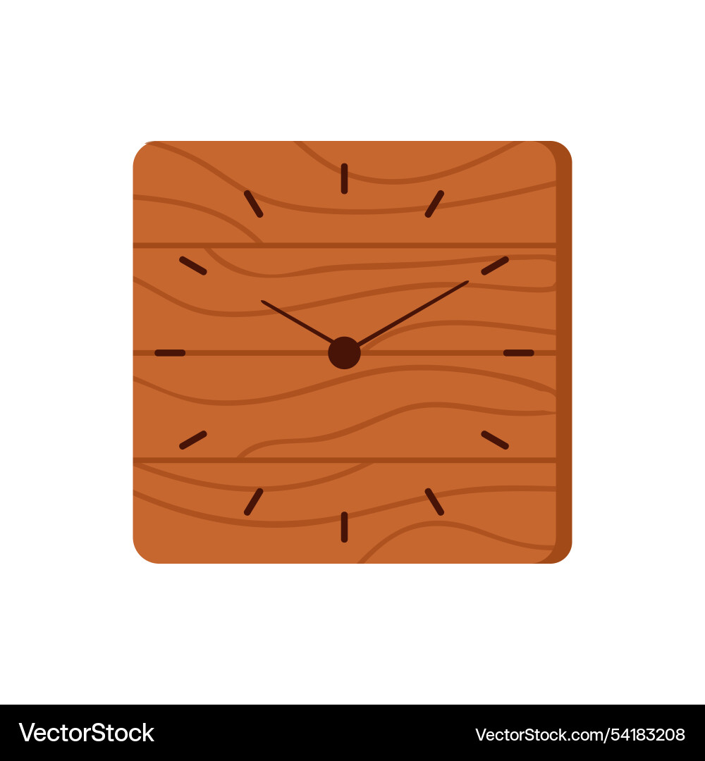 Square wooden wall clock for home with dial Vector Image