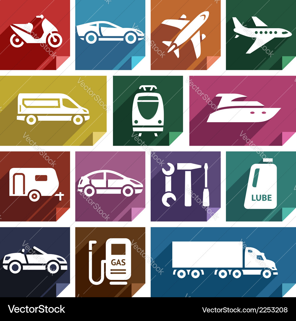 Transport Flat Icons - Vehicles & Modes Vector Image