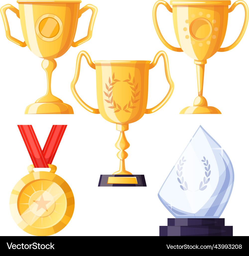 Trophy award set cartoon Royalty Free Vector Image