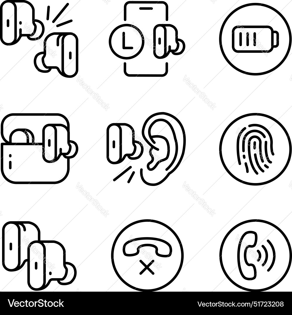 Wireless earbud outline icons set line icon Vector Image