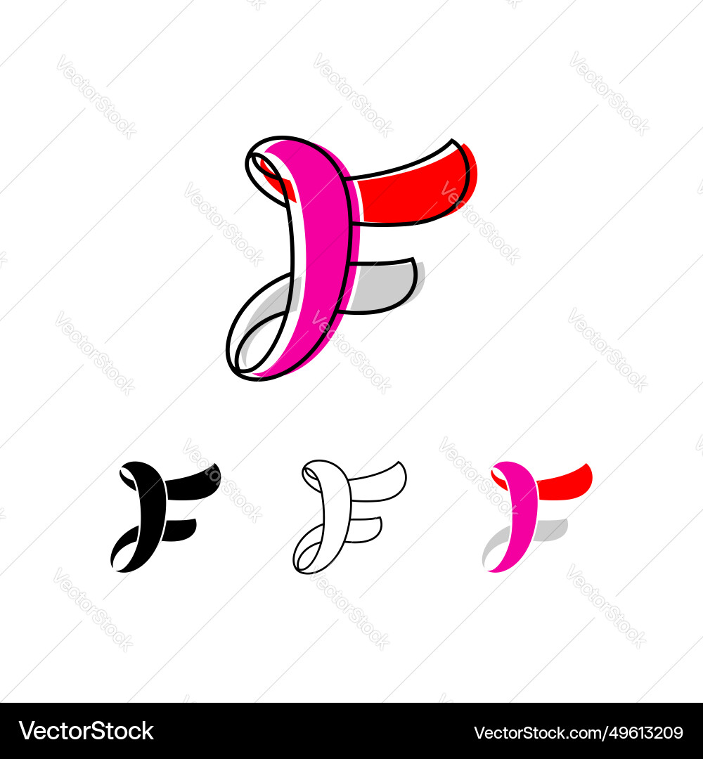 Colored curvy letter f handwritten script alphabet