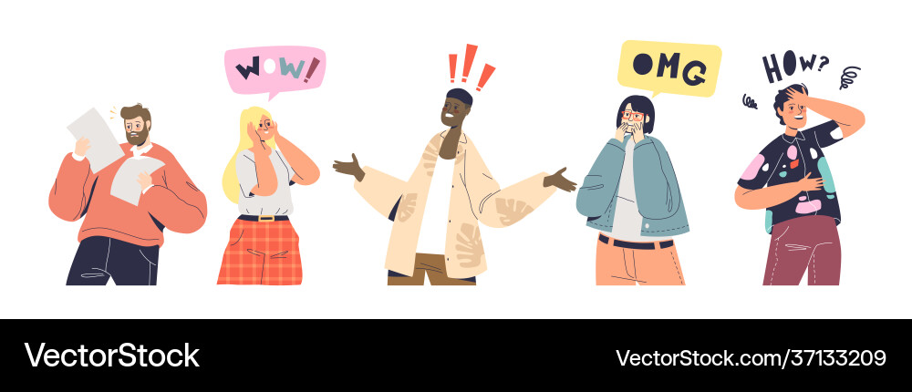 Shock and surprise reactions set excited Vector Image