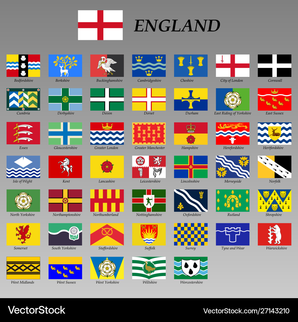 All flags england regions Royalty Free Vector Image