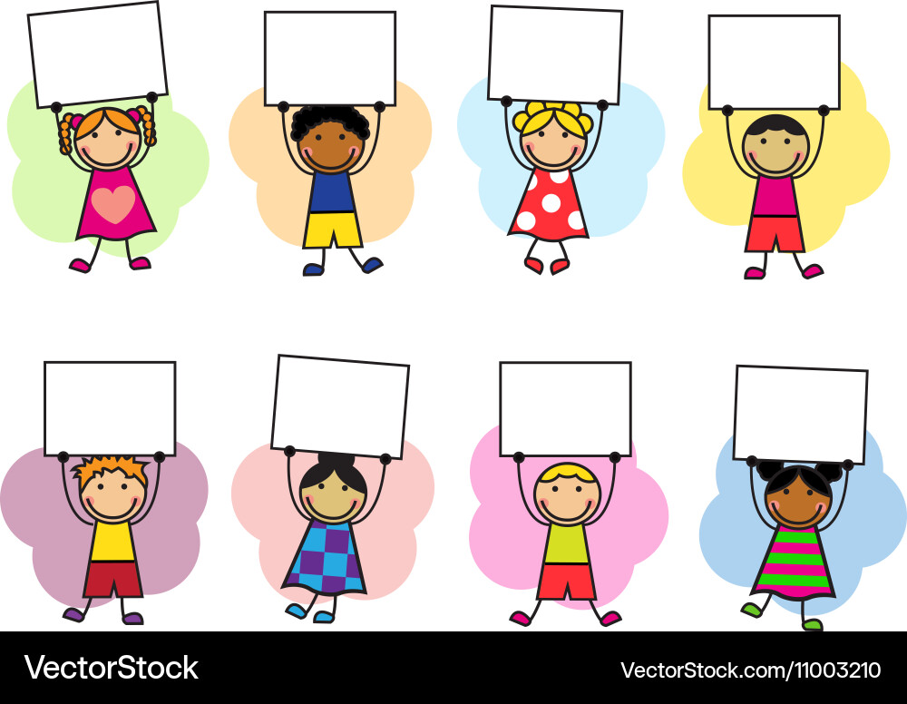 Cheerful Kids with Signs Royalty Free Vector Image