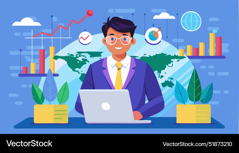 Global investor analyzes market trends Royalty Free Vector