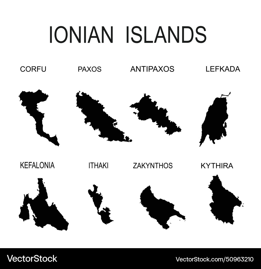 Ionian islands map set silhouette Royalty Free Vector Image