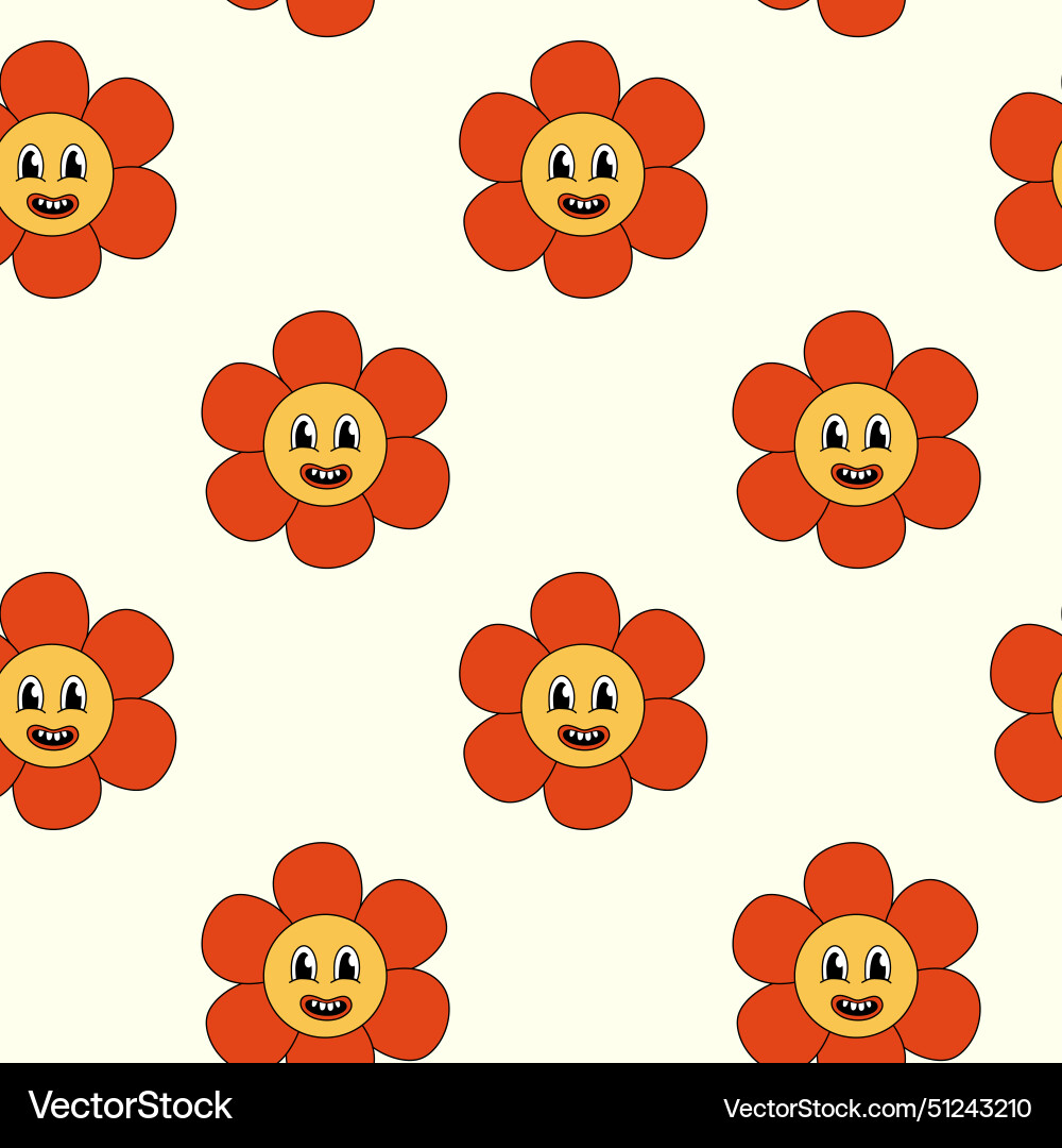 Retro seamless pattern hippie groovy red flowers Vector Image