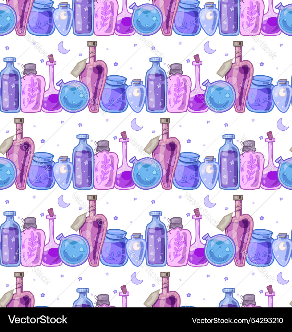 Seamless pattern with magic potions stars Vector Image