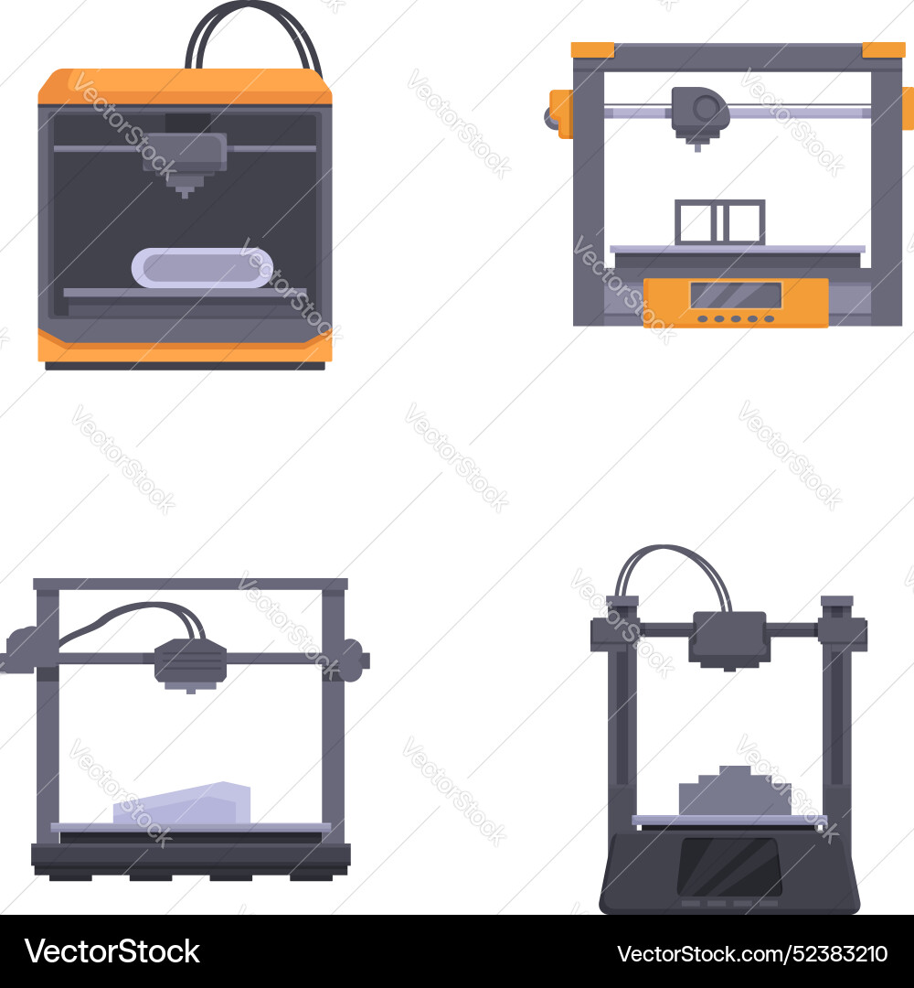 Set of modern 3d printers isolated on white Vector Image