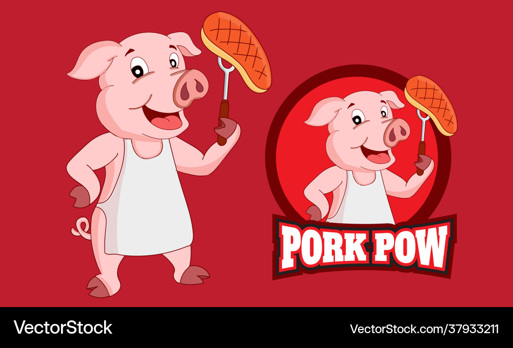Cartoon Pork Mascot - BBQ Logo Royalty Free Vector Image