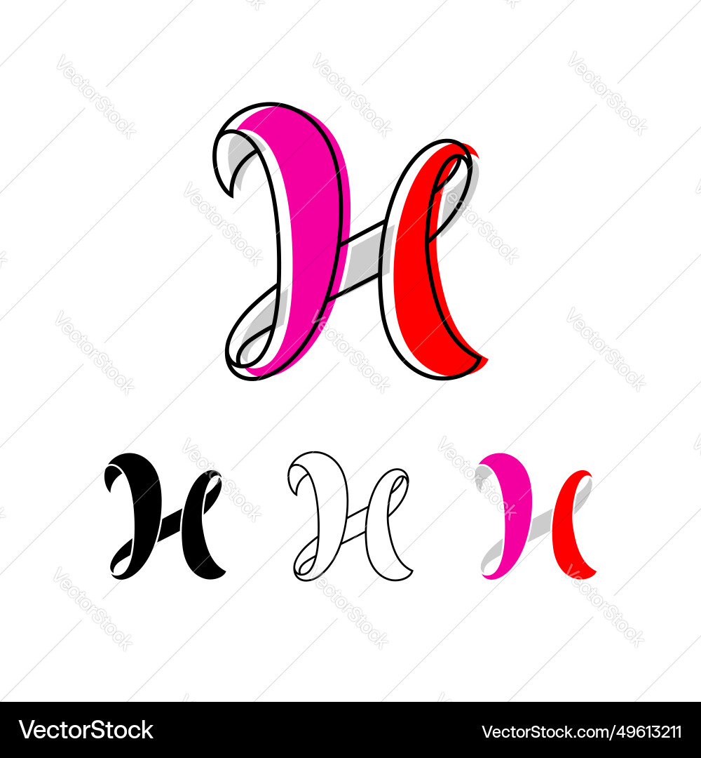 Colored curvy letter h handwritten script alphabet