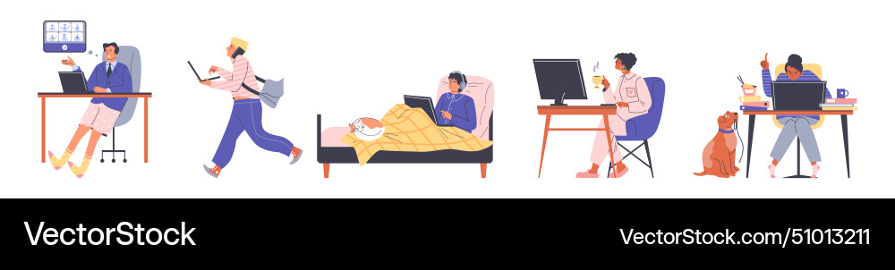 Freelance people working remotely in comfortable Vector Image