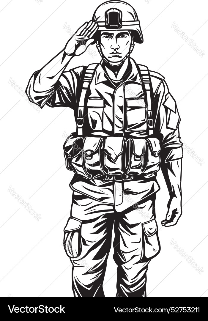 Guardian gesture saluting soldier emblem design Vector Image