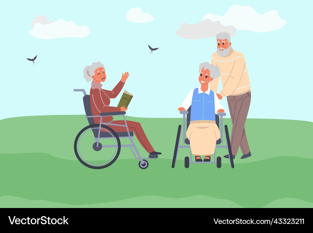 Senior people elderly cartoon characters sitting Vector Image