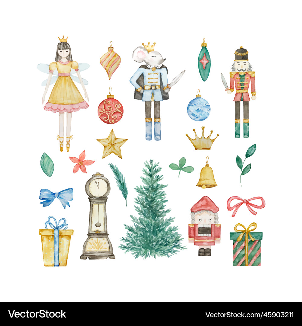 Watercolor nutcracker christmas set ballerina Vector Image
