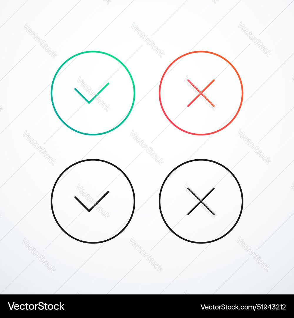 Check mark icons tick cross icon set Royalty Free Vector
